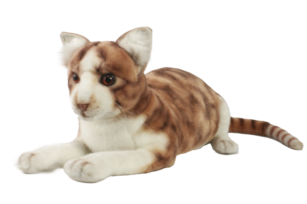 Kat knuffel roodbruin/wit liggend 58 cm - duurzaam geproduceerd