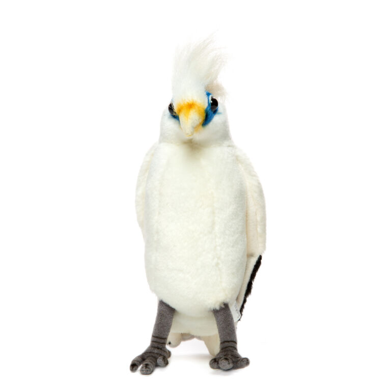 Balispreeuw knuffel wit staand 18 cm - levensechte pluchen vogel